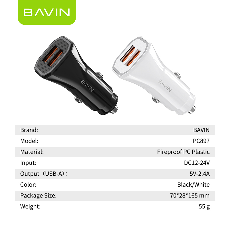 BAVIN PC897 Car Charger Dual USB Port Fast Charging For Various Mobile ...