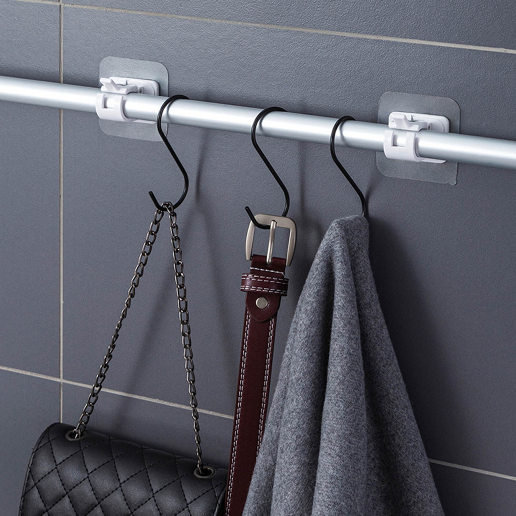 2PC/Set Hanging Rod Clip Adhesive Wall Curtain Clamp Hooks Shower ...