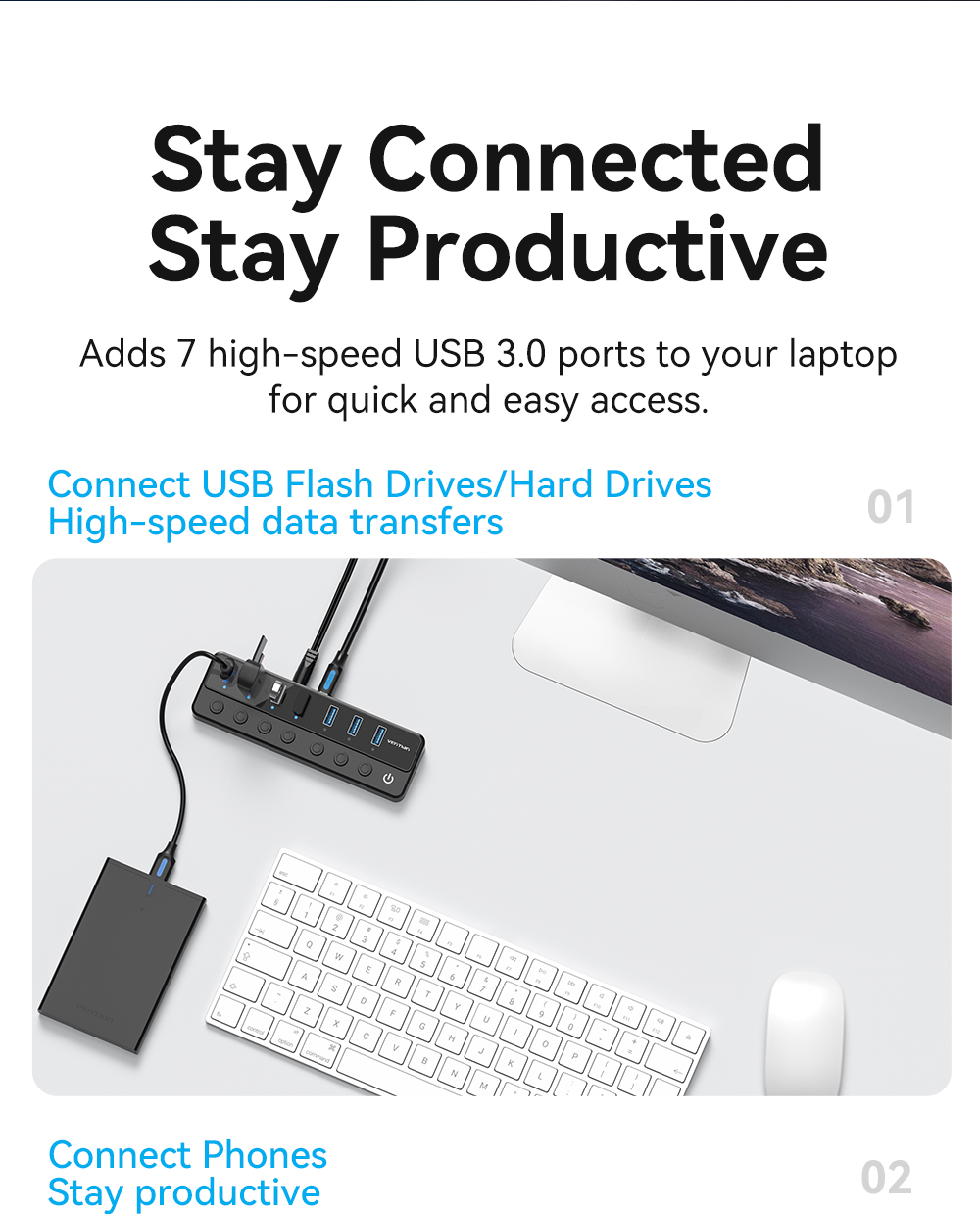 Vention 8 in 1 USB 3.0 Hub for Keyboard Phone Mouse Card Reader ...