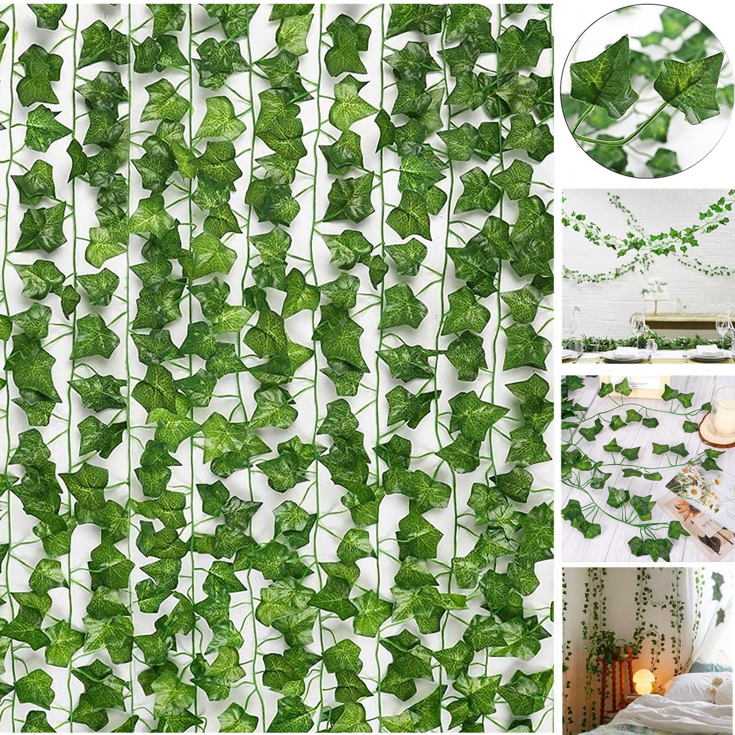 210cm Green Silk Artificial Hanging Lvy Leaf Garland Plants Vine Leaves For Wedding Party ...