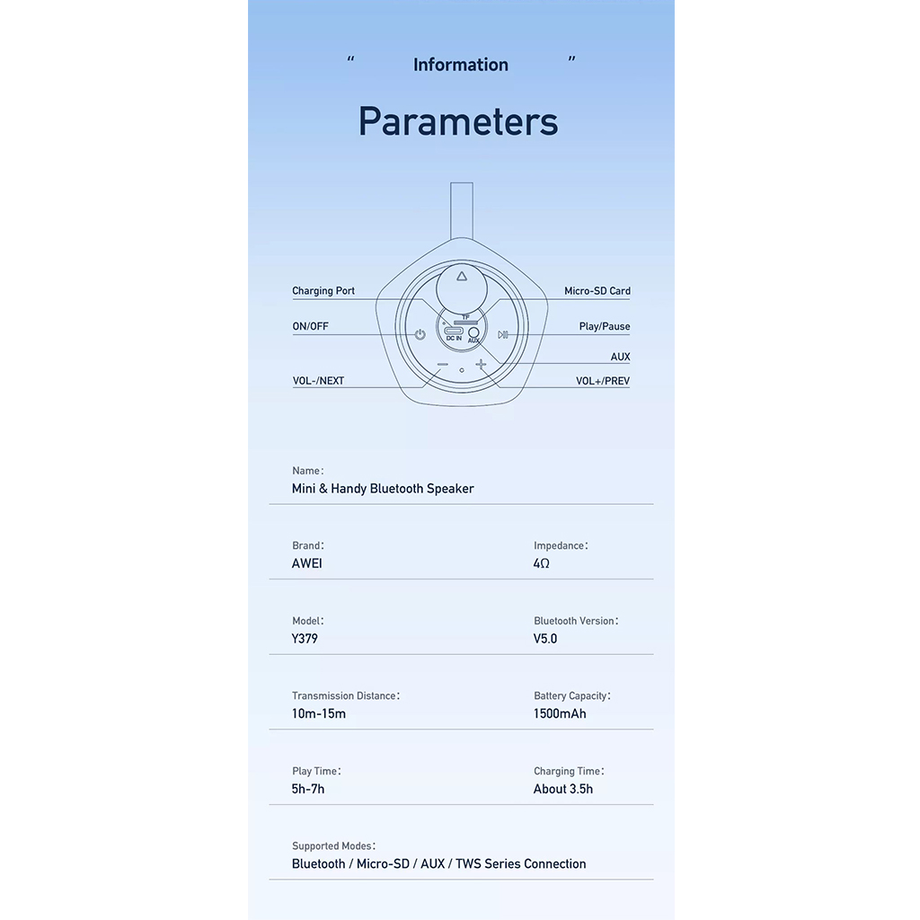 Awei Y379 Bluetooth Wireless Speaker Portable Outdoor and Indoor With ...