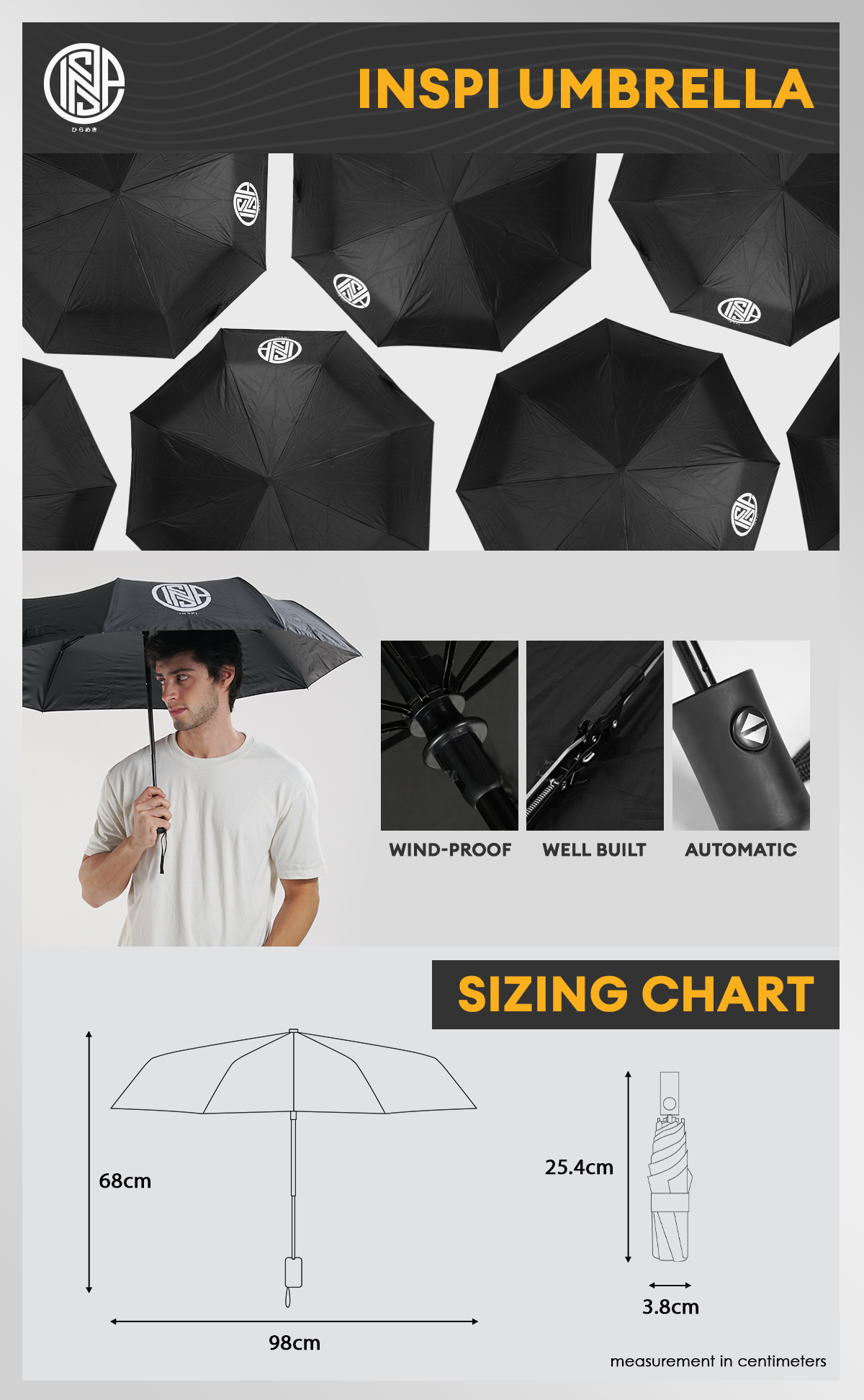 INSPI Umbrella Folding Automatic w/ Sun Protection Waterproof Wind ...