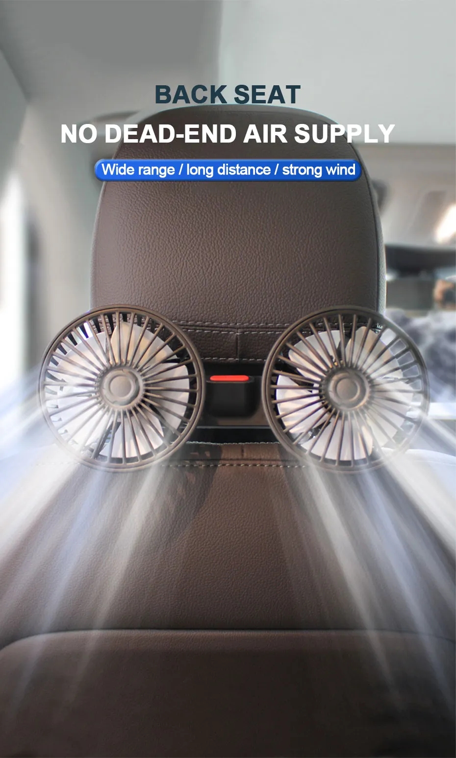 SEAMETAL Car Rear Fan 360 Degrees USB Double-headed Fans 3 Speeds Wind ...