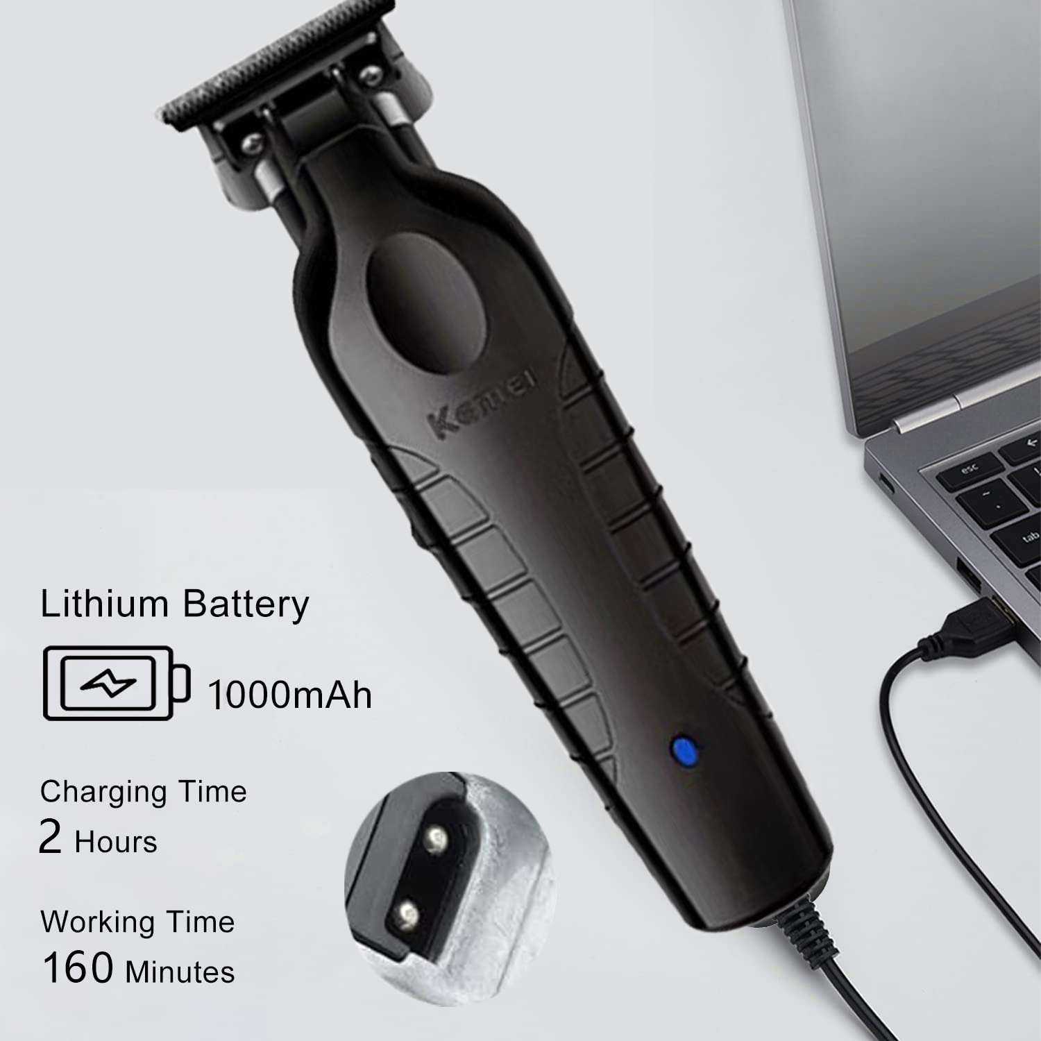 Km-2296 Usb Cordless Electric Body Groin Hair Clipper 2500mah Lithium Battery Hair Trimmer for ...