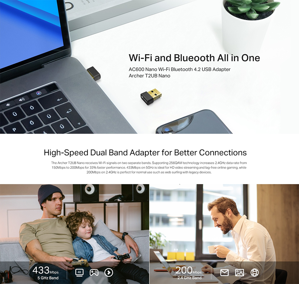 TP-Link | Archer T2UB Nano | AC600 | Wi-Fi 5 | Bluetooth | 4.2 | Dongle ...