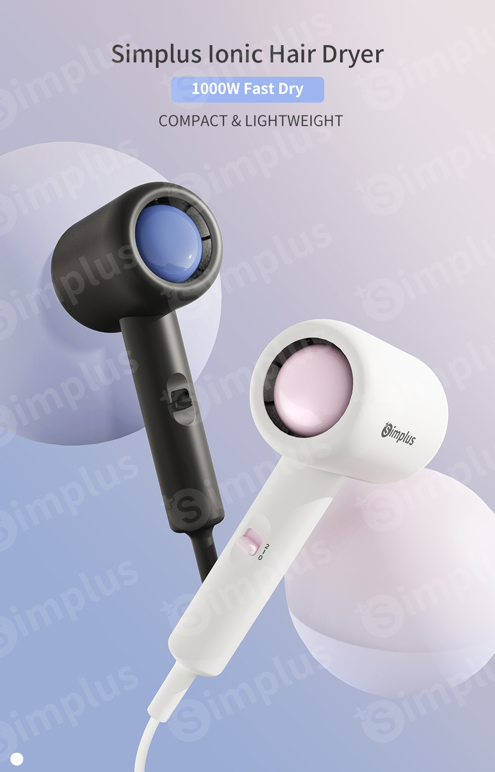 Simplus Hair Quick Dry Blower Dryer 1000W Blue/Pink/Black CFJH004 ...