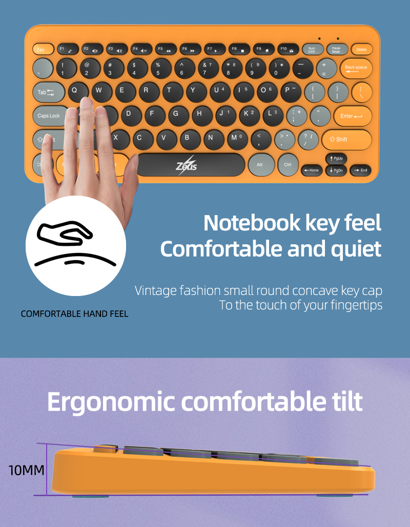Zeus GK-500 Wireless Keyboard and Mouse 2.4GHz Wireless Retro Cute Slim ...