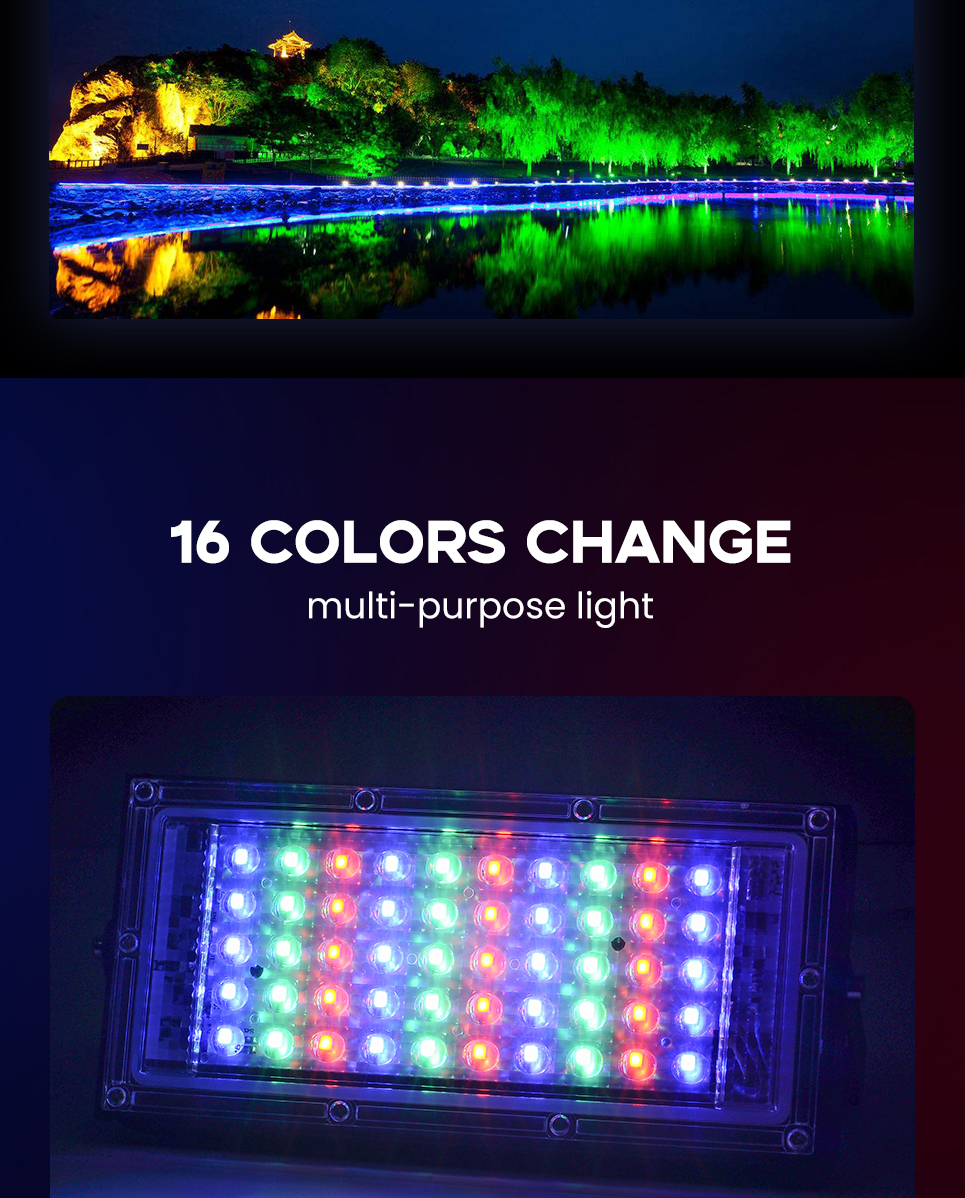Rong River 50W RGB Spot Light 16 Colors Outdoor Light IP65 Waterproof ...