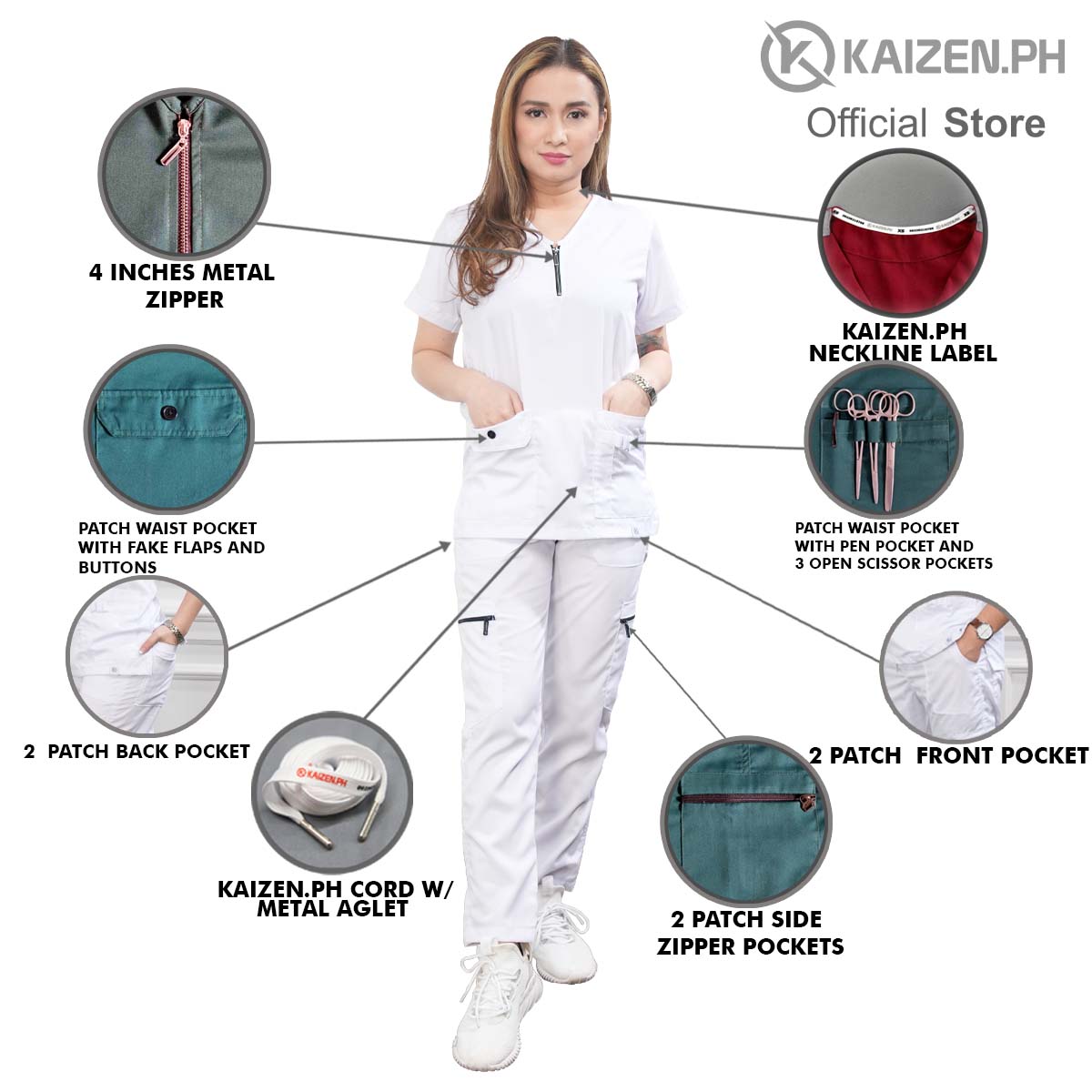 Kaizen Scrub Suit 1st Gen Kss-16 Zipper Top 4 Pocket Pants | Shopee ...