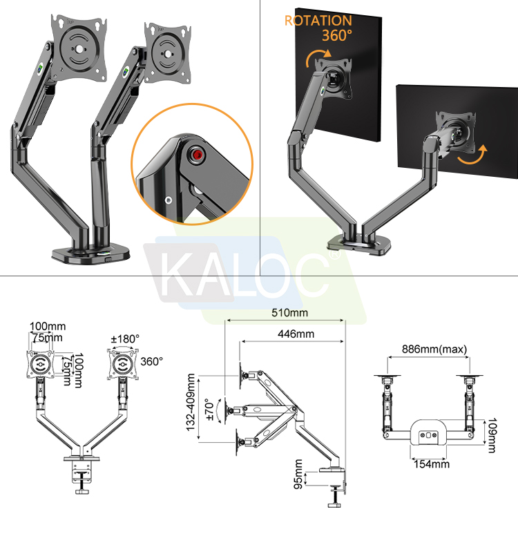 KOORUI X KLC DS200-2 Monitor Arm Mount Stand for 2 pcs 17 inch to 32 ...