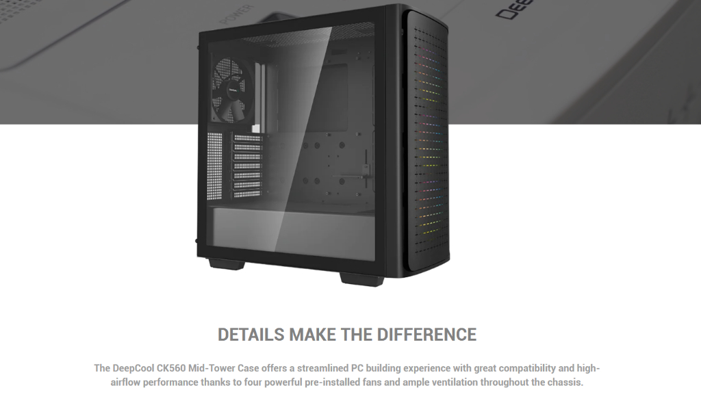 ITW | DeepCool CK560 Mid-Tower Tempered Glass PC Case (Black and White ...