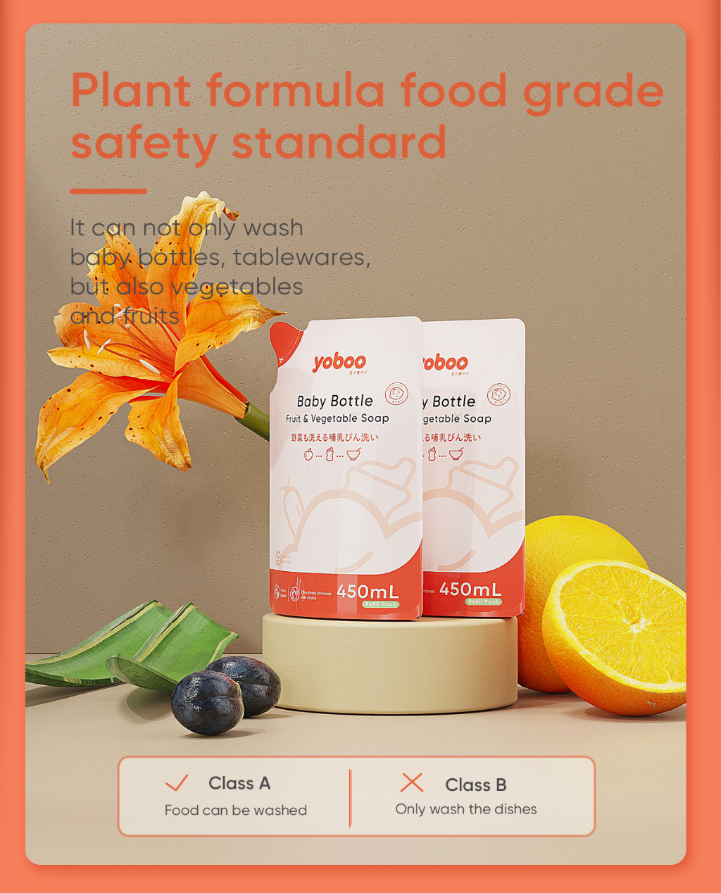Yoboo Plant Extract Foaming Soap for Baby Bottles & Vegetables 450 ML ...