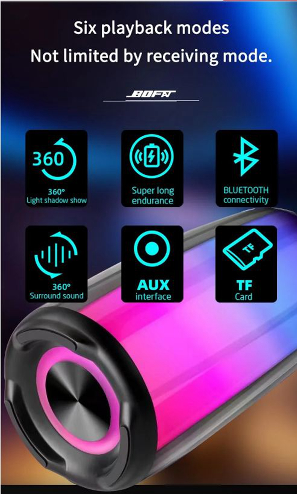 PLUSE6 Tws RGB LED Lights Party Bass Portable Bluetooth Speaker With ...