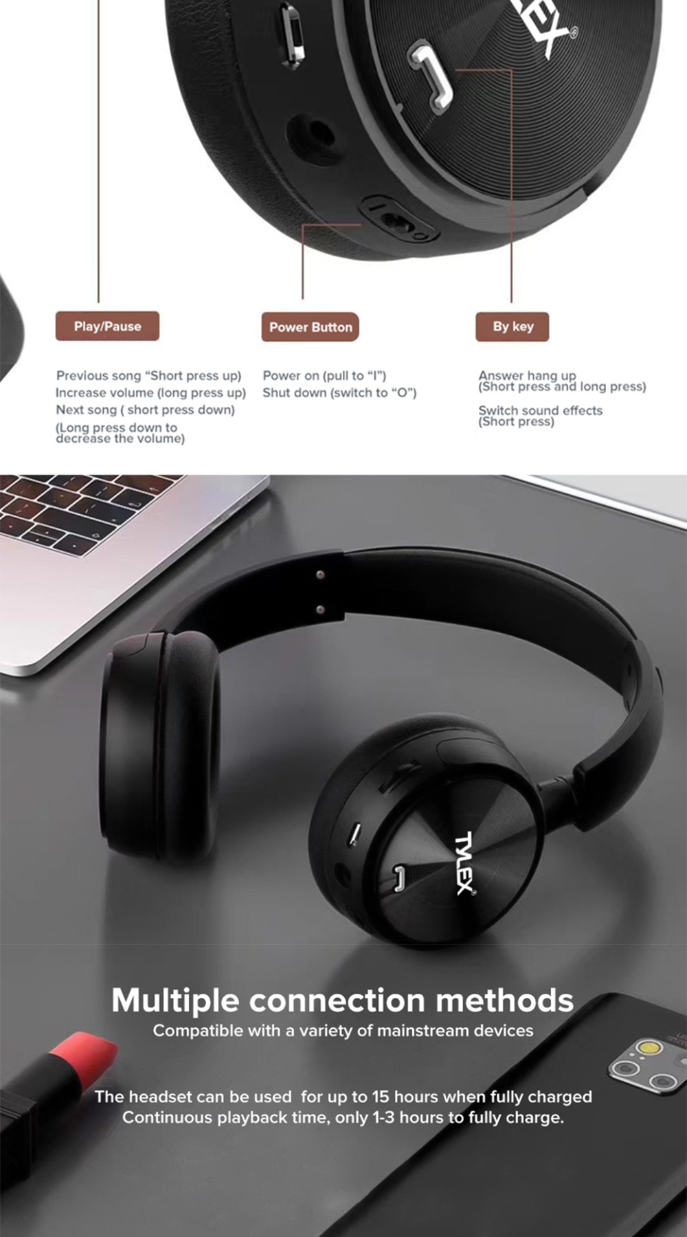 Tylex Q2 Wireless Headset with Built-in Microphone App Control Support ...