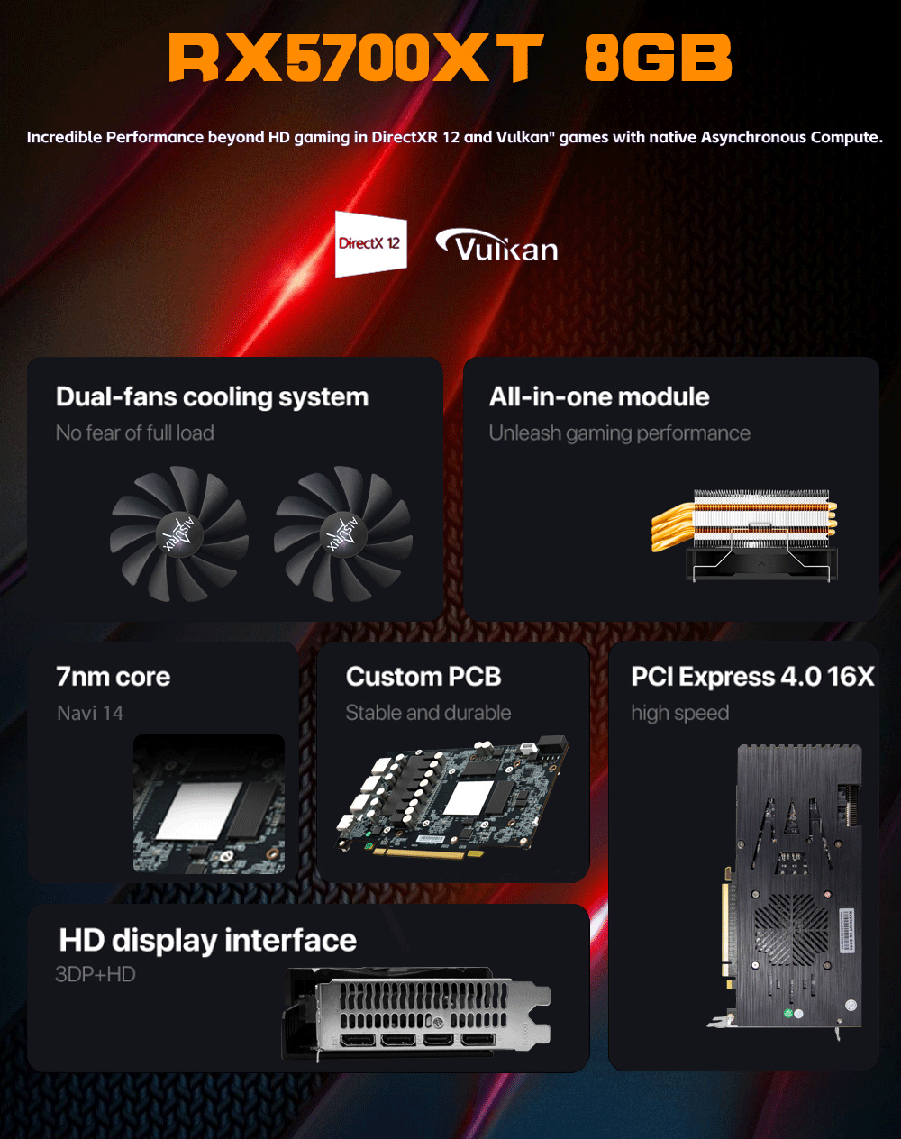 AISURIX New Graphics Card RX 5700 XT 8GB Gaming Computer GPU Video card ...