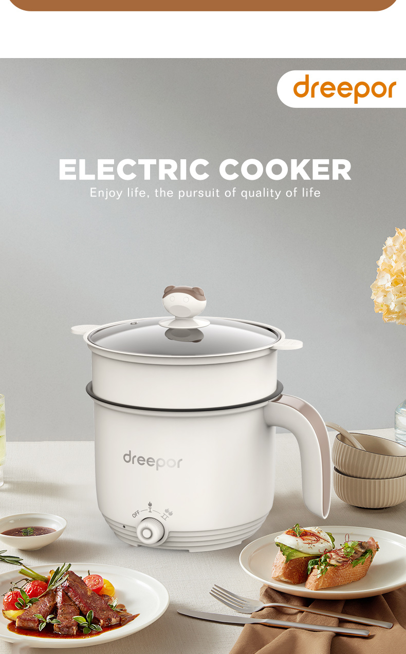 Dreepor 1.8L Mini Rice Cooker Small Non Stick Pan Electric Multi Cooker Hot Pot With Steamer ...