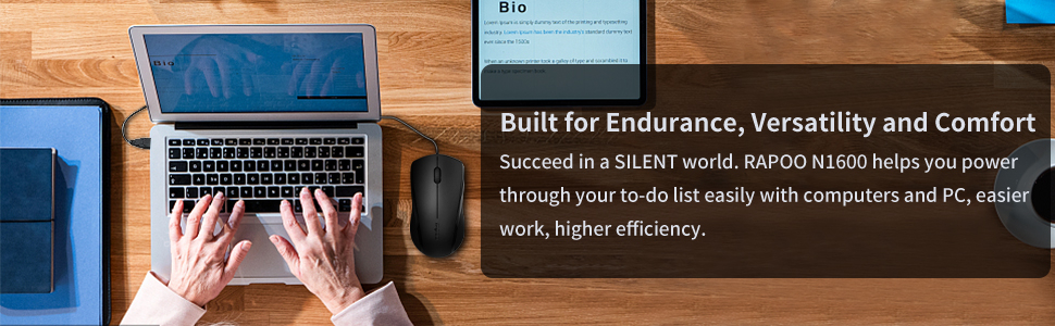 Rapoo N1600 Ergonomic Design Silent Wired Mouse 1000 DPI | Shopee ...