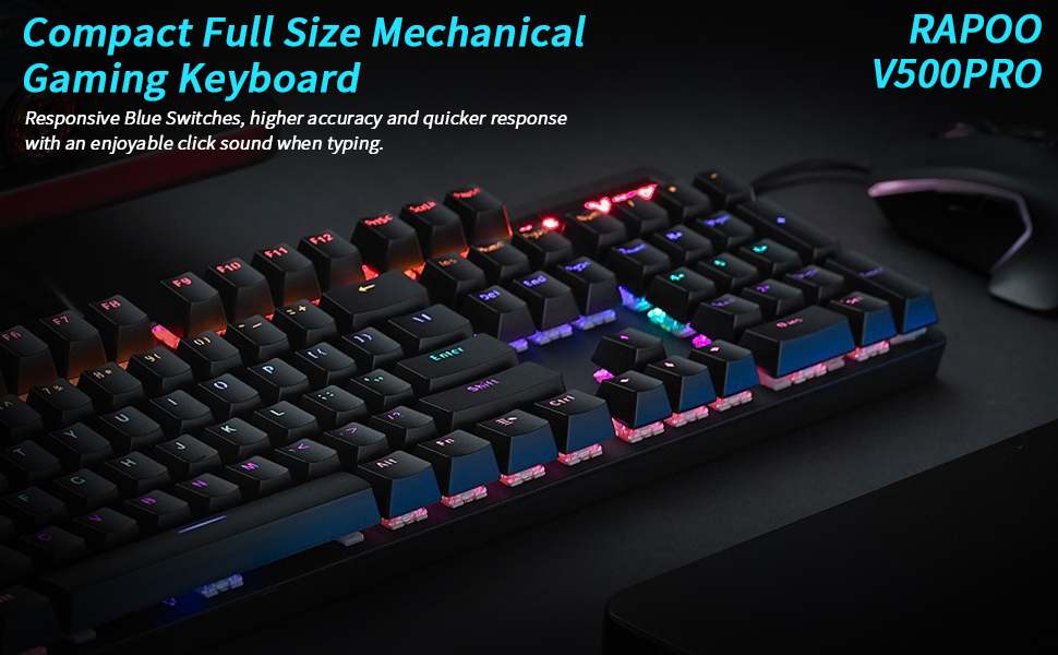 Rapoo V500PRO Backlit Mechanical Gaming Wired Keyboard RGB LED (Blue Switch) | Shopee Philippines