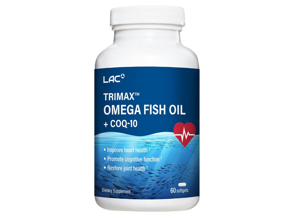 LAC Trimax Omega Fish Oil + COQ-10 EC 60SG - Heart, Brain, & Eye Health ...