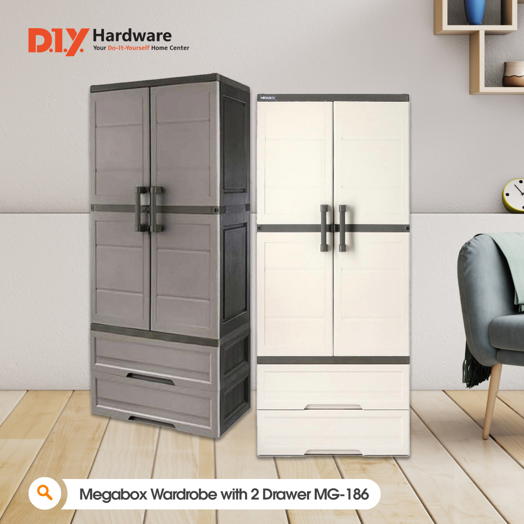 Megabox Wardrobe with 2 Drawer MG-186 (Grey and Beige) | Shopee Philippines