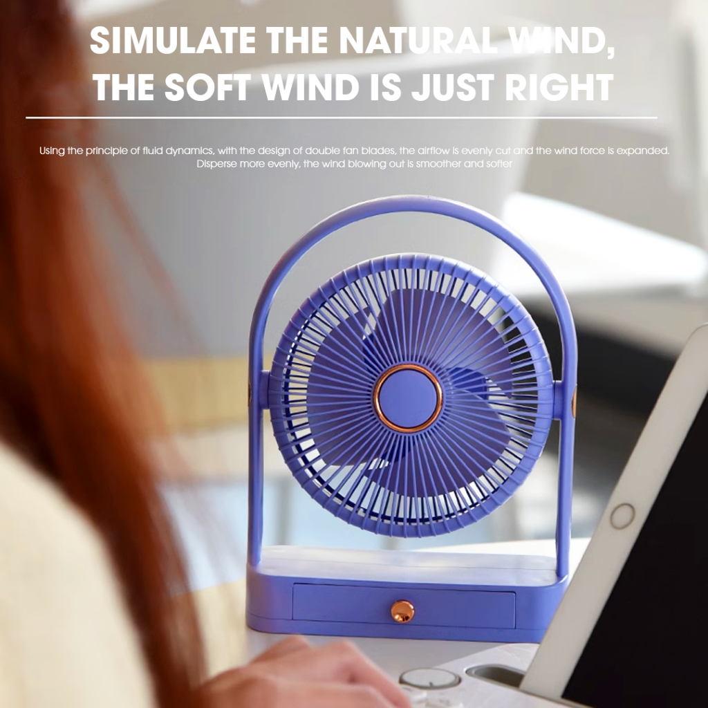 NSS Desk Mini Fan with Drawer Table Fan 3 Speed Portable Small Electric ...
