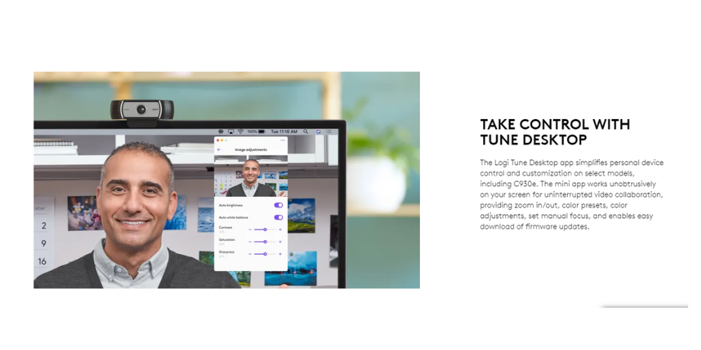 Logitech C930C HD Smart 1080P Webcam with Cover for Computer Zeiss USB ...