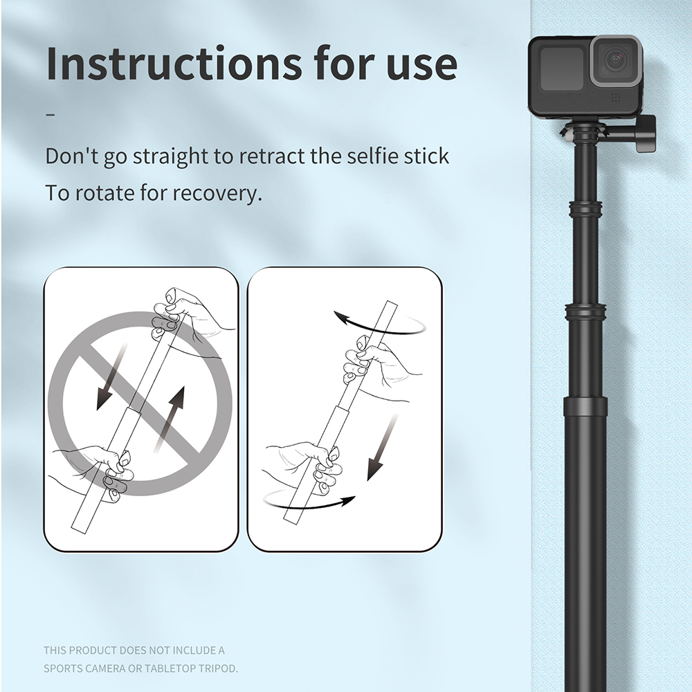 TELESIN 3.0M Carbon Fiber Invisible Stick UltraLongExtendable Monopod ...