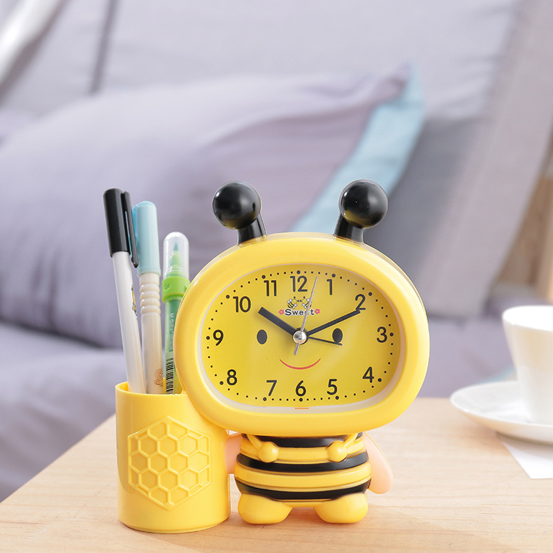 Cartoon alarm clock children learning pen Bee Pen Holder Small Alarm ...