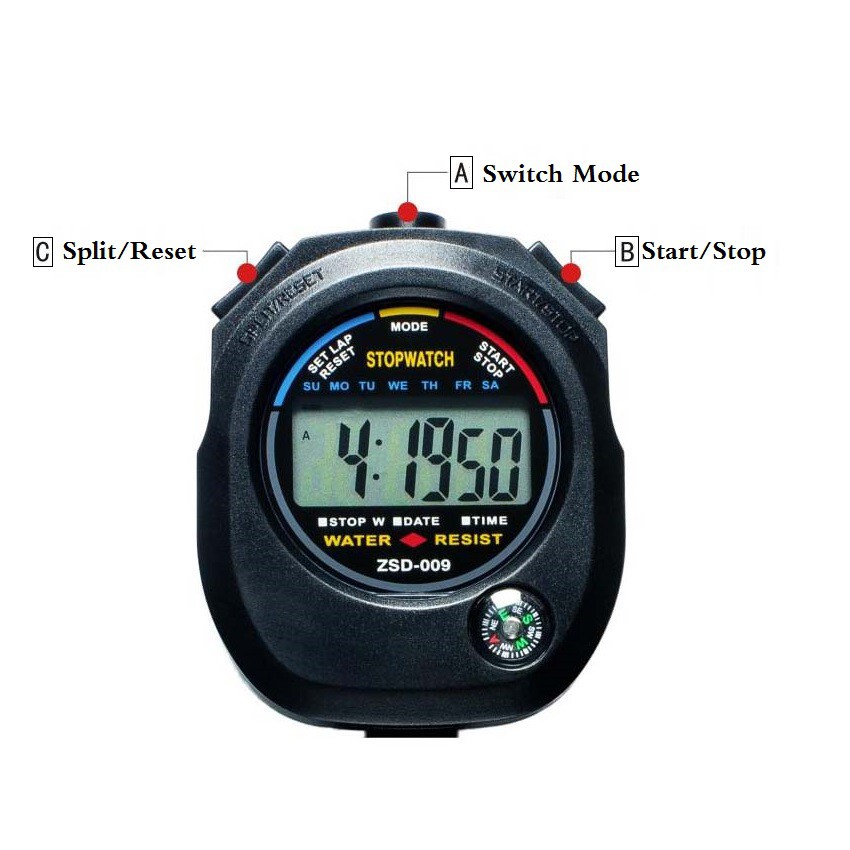 Stopwatch Chronograph Timer Counter Waterproof Digital LCD With Battery Running Timer ...