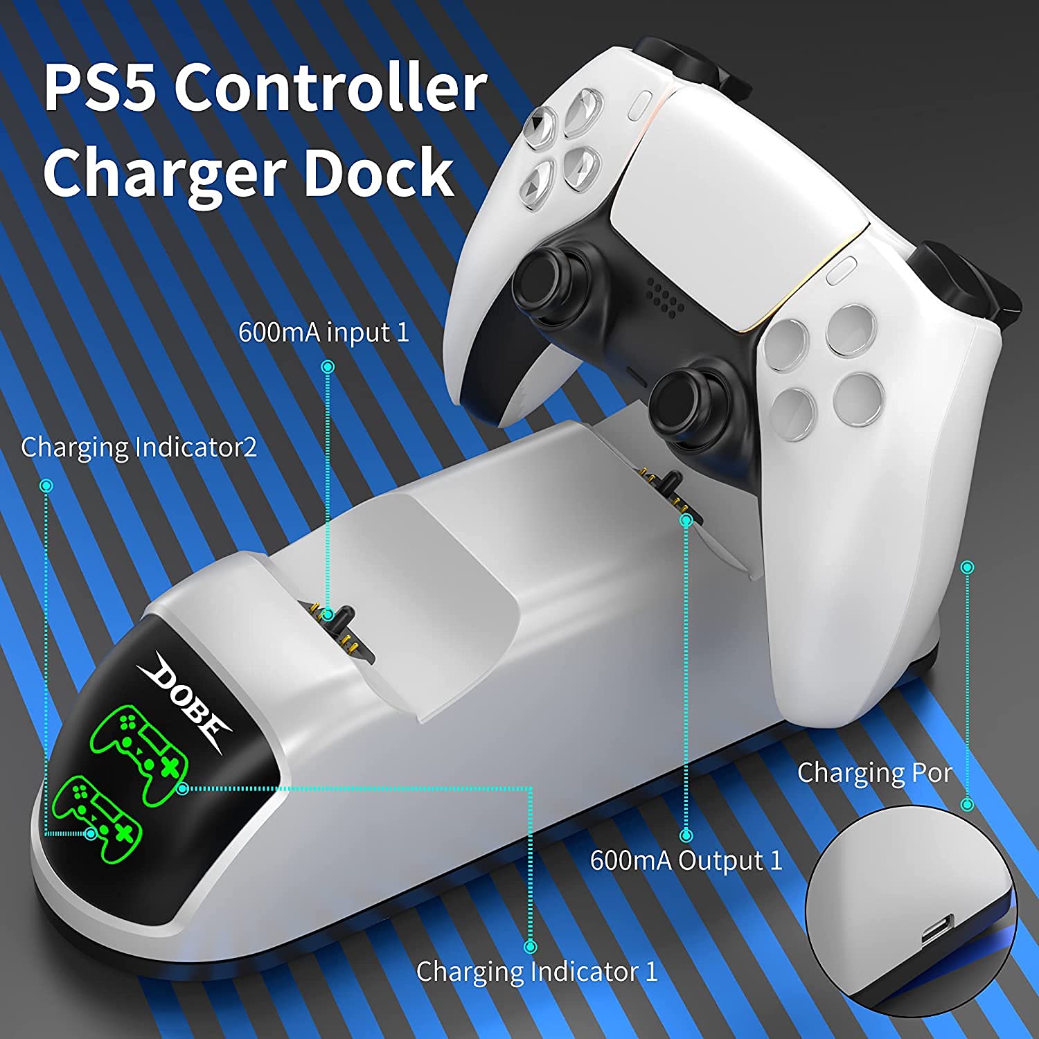 Dobe PlayStation PS5 DualSense Controller Fast-Charge Charging Station ...