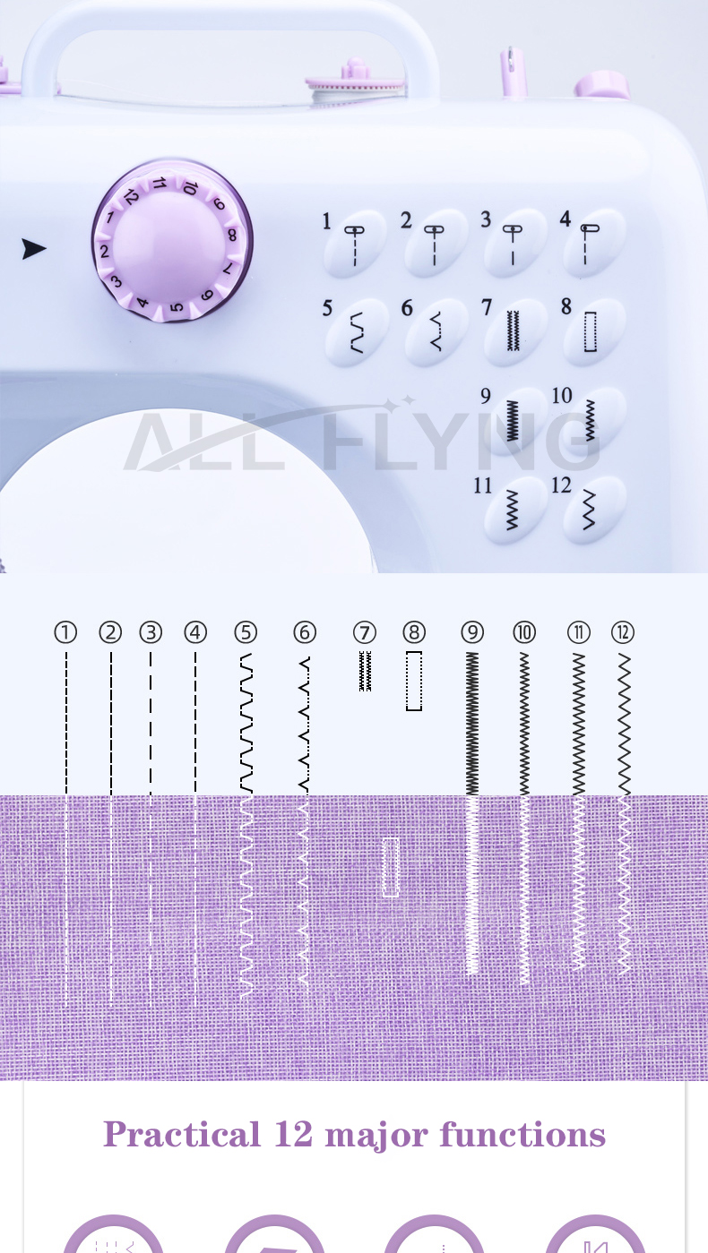 【ALL FLYING】Portable Sewing Machine Mini Electric Household 12 Stitches ...