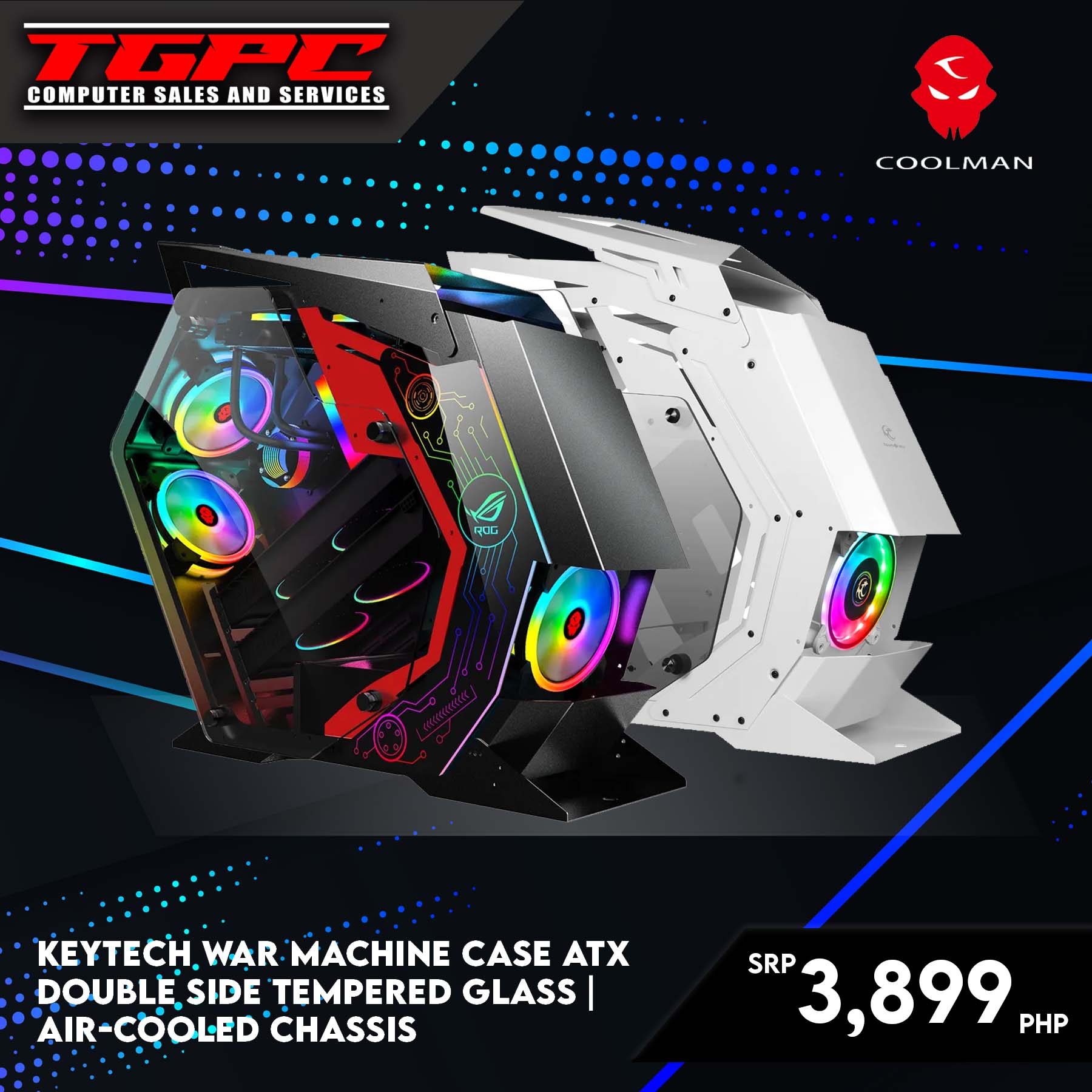 Keytech War Machine Case ATX | Double Side Tempered Glass Gaming Air ...