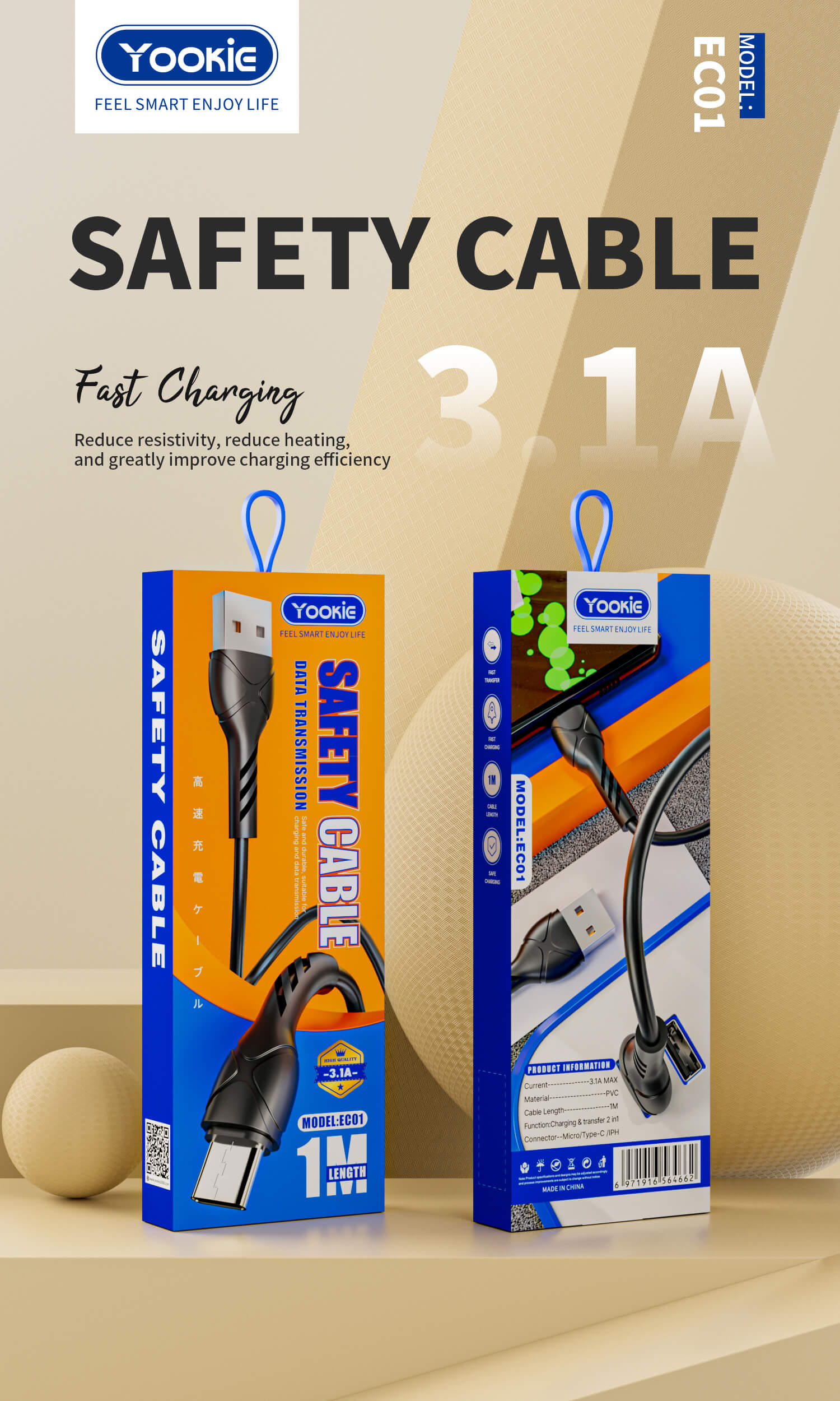 YOOKIE Data Cable 1 meter EC01 - Micro, Iphone, Type C | Shopee Philippines