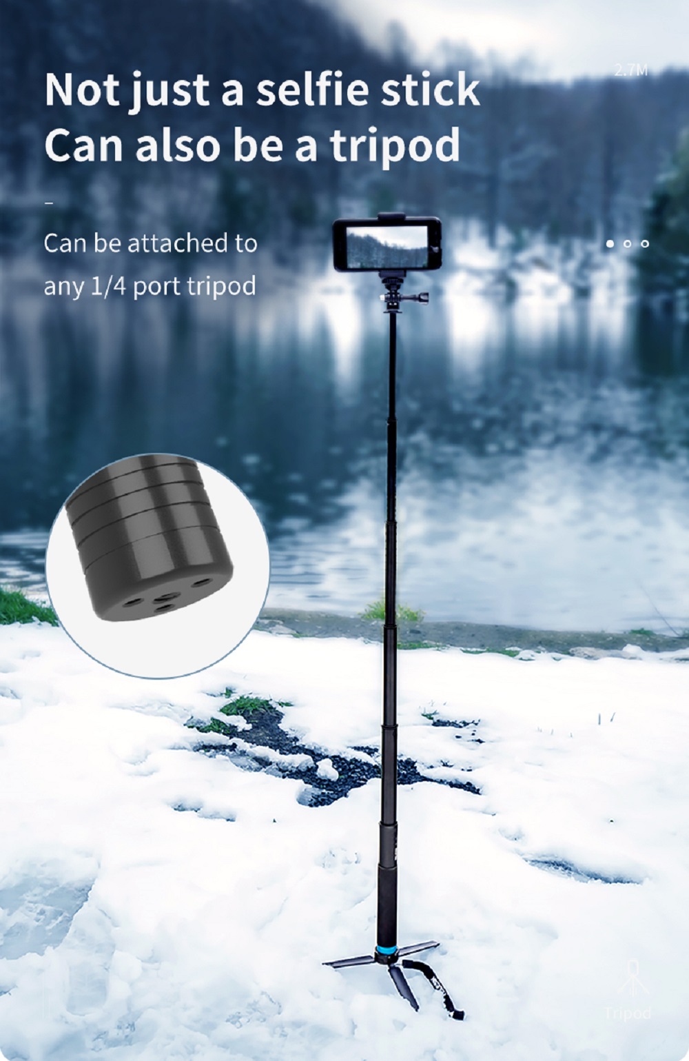 TELESIN 2.7M Carbon Fiber Groupie Invisible Stick Extendable Monopod ...