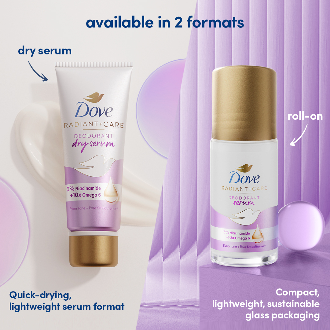 Dove Radiant + Care Deodorant Serum Roll On 3% Niacinamide 10x Omega 6 ...