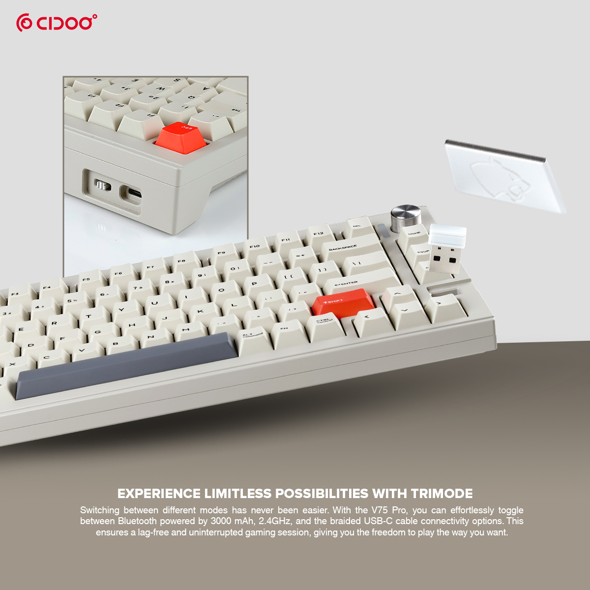 EasyPC| CIDOO V75/V75 Plus/V87 PRO Barebone Gasket Mechanical Keyboard| RGB Cherry Keycaps ...