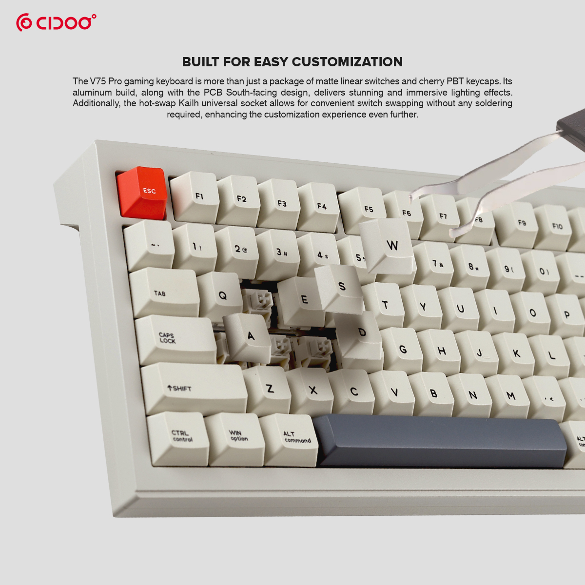 EasyPC| CIDOO V75/V75 Plus/V87 PRO Barebone Gasket Mechanical Keyboard| RGB Cherry Keycaps ...