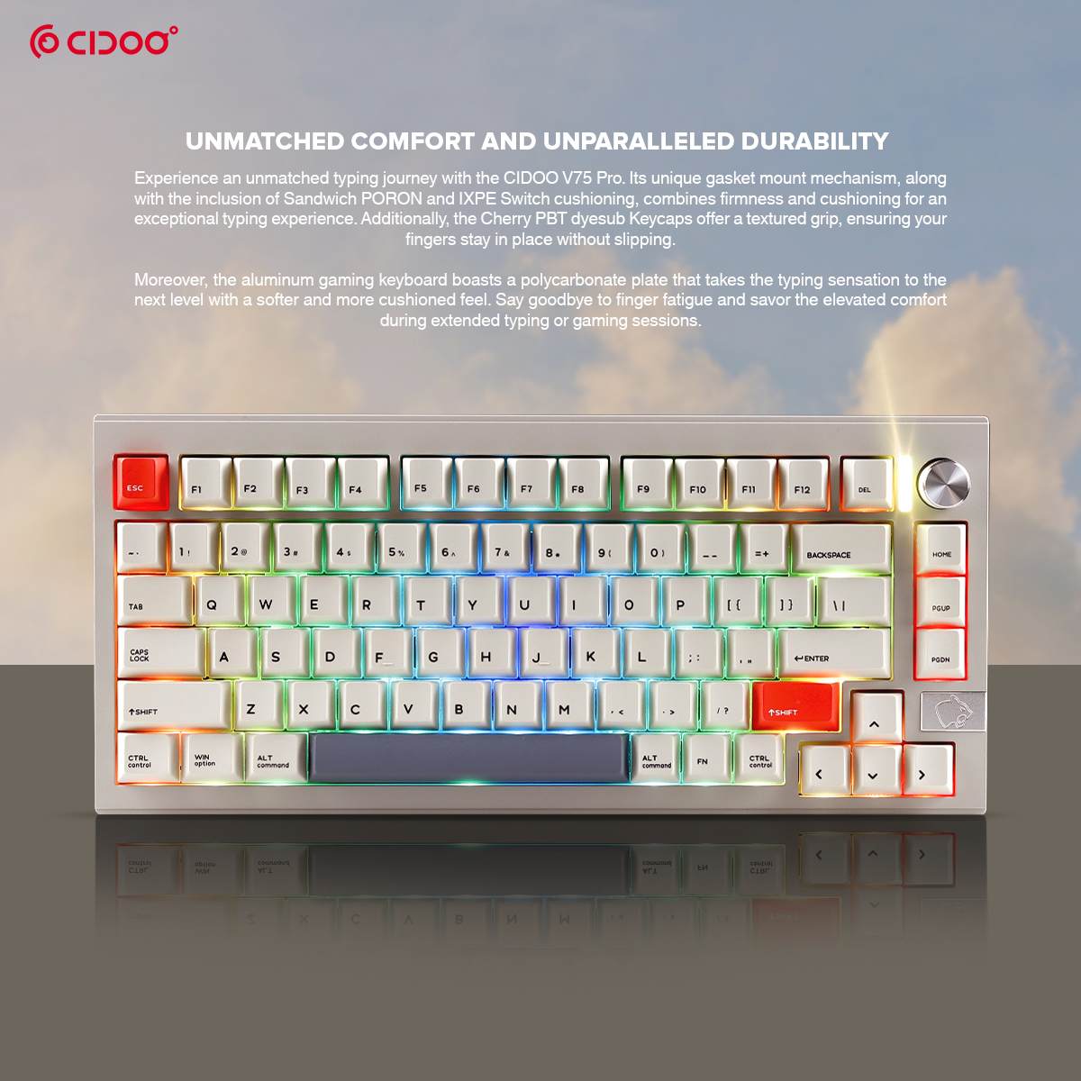 EasyPC| CIDOO V75/V75 Plus/V87 PRO Barebone Gasket Mechanical Keyboard| RGB Cherry Keycaps ...