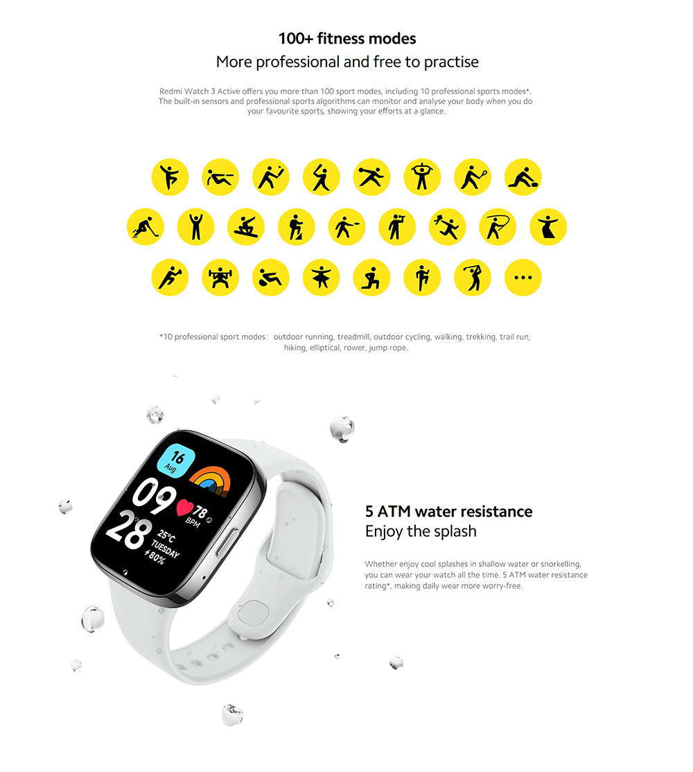 Xiaomi Redmi Watch 5 Active/Redmi Watch 3 Active Fitness Tracker 5ATM ...