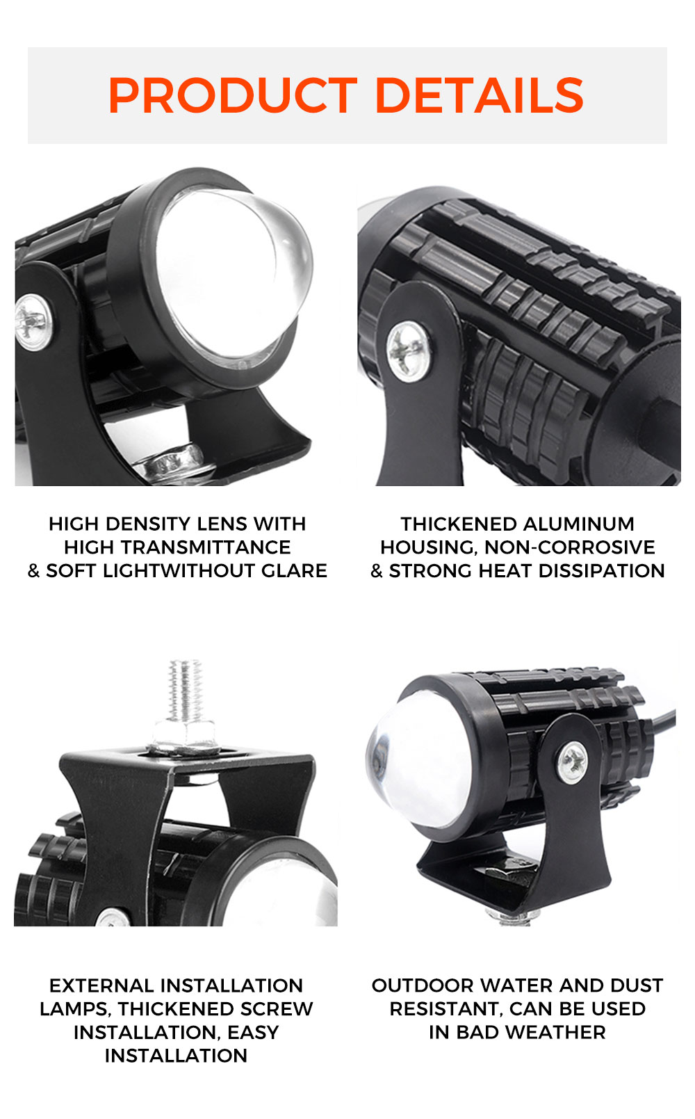 Hotspeed Mini Driving Light 4 Modes Led Headlight For Motorcycle 60w