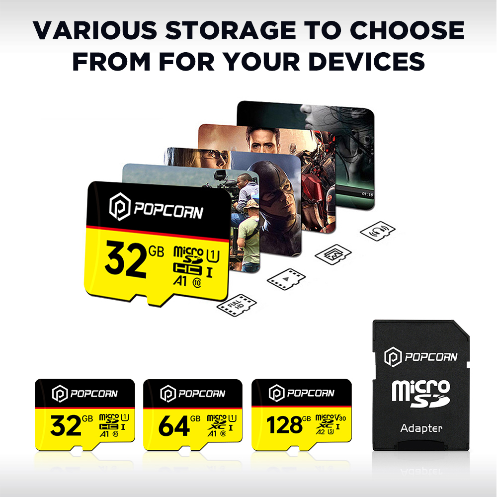 Popcorn Ultra MicroSD XC UHS-I Memory Card with Adapter IPX7 Waterproof ...