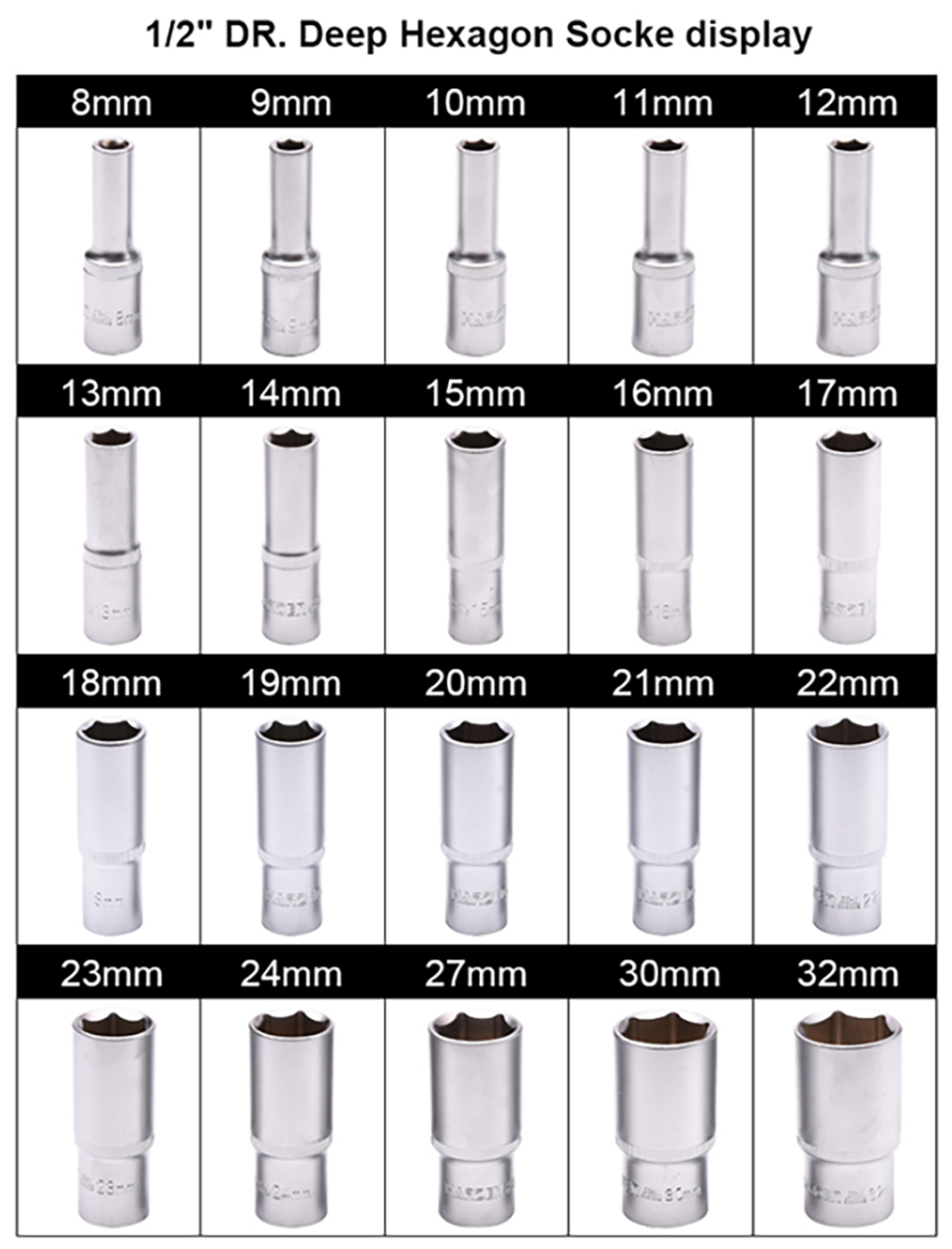 Harden 8mm - 32mm1/2" Hexagon Deep Socket Chrome Vanadium 1/2" Hexagon ...