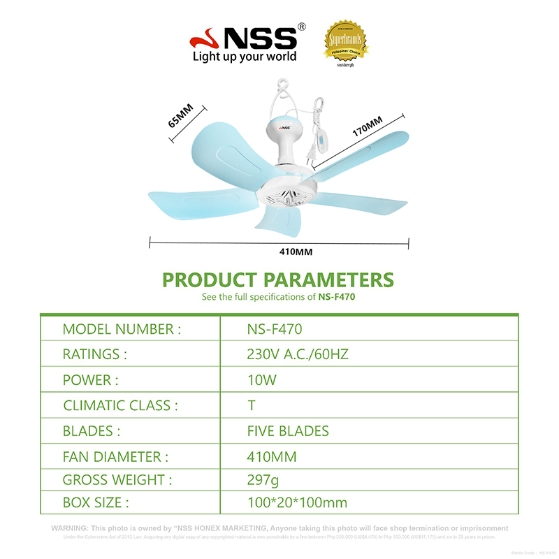 NSS Ceiling Fan 5 Blades Portable fan Desk Fan Home Electric Fan ...