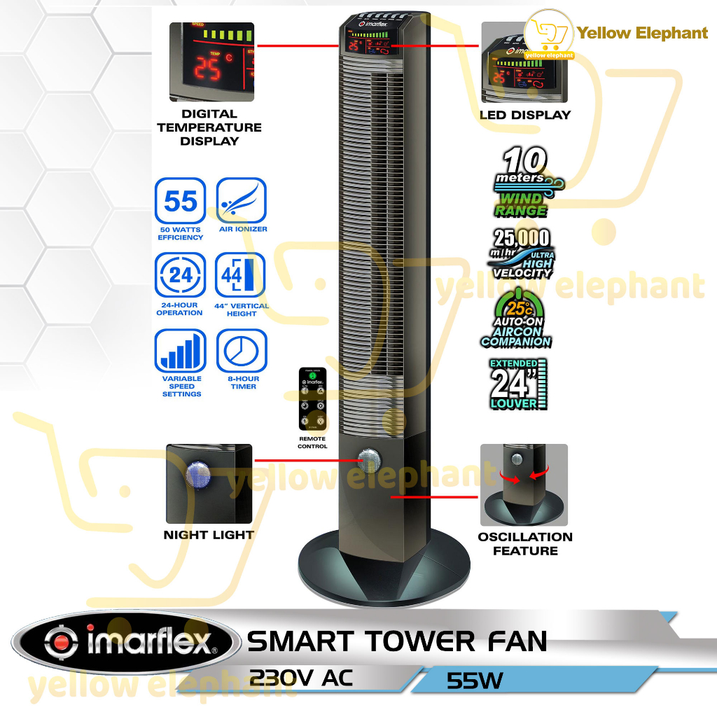 Imarflex IF-744R Smart Tower Fan (WITH REMOTE) 230V 55W | Shopee ...