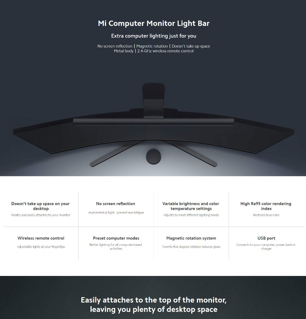 Xiaomi Mi Computer Monitor Light Bar No Screen Reflection Wireless ...