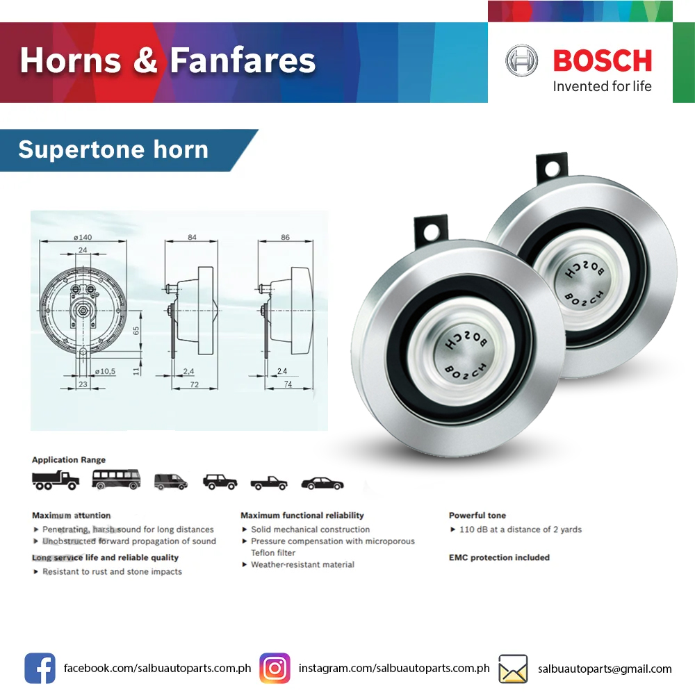 Bosch Horn Europa Silver 12v With Original Relay Plus Free Socket 2 Set ...