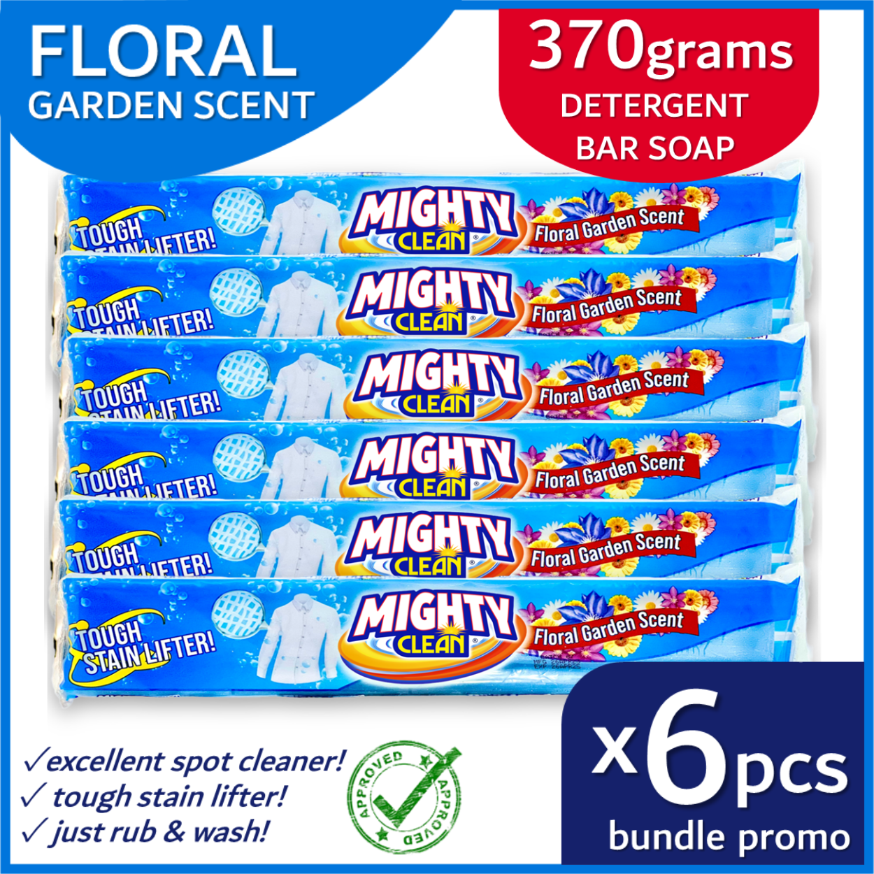 Mighty Clean Laundry Bar Soap Floral Garden Spot Cleaner400g - 6PCS ...