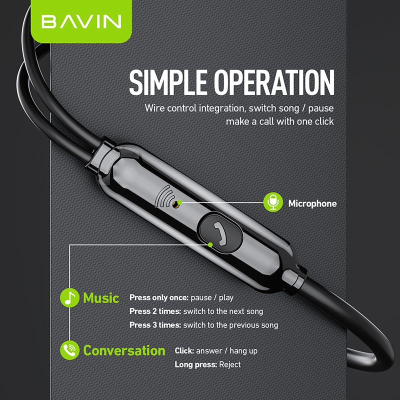BAVIN HX865 HiFi Sound Quality Universal 3.5mm Wired Earphone Built-In ...