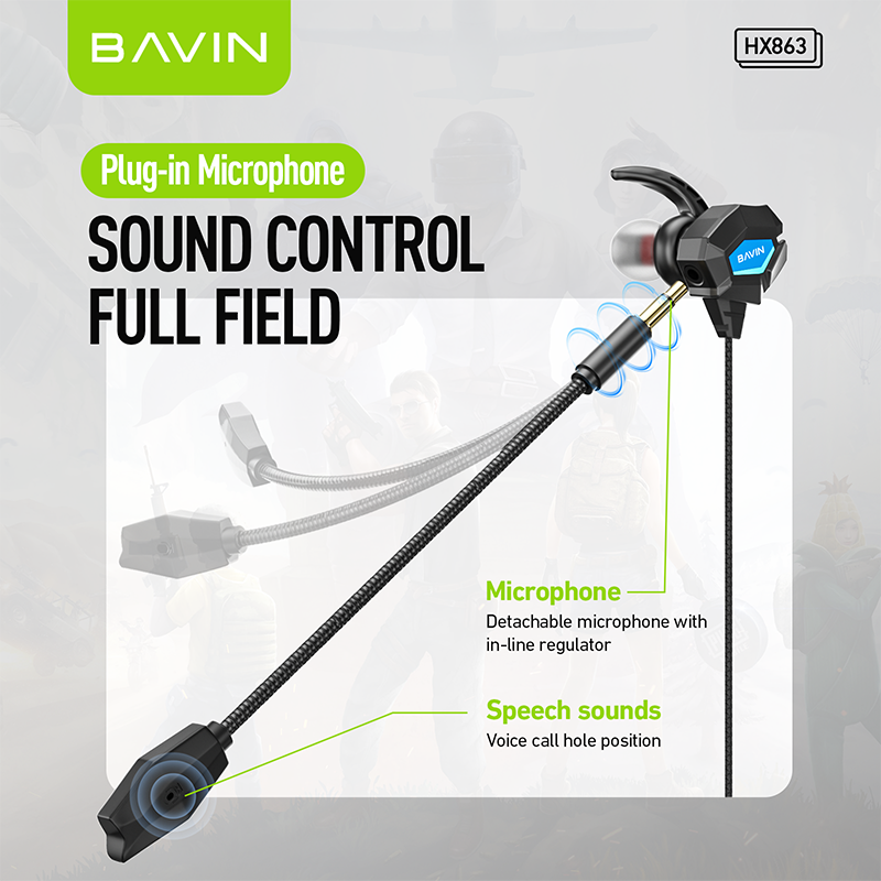 BAVIN HX863 For Gaming Wired Earphone Hifi Audio Stereo Sound Headset W ...