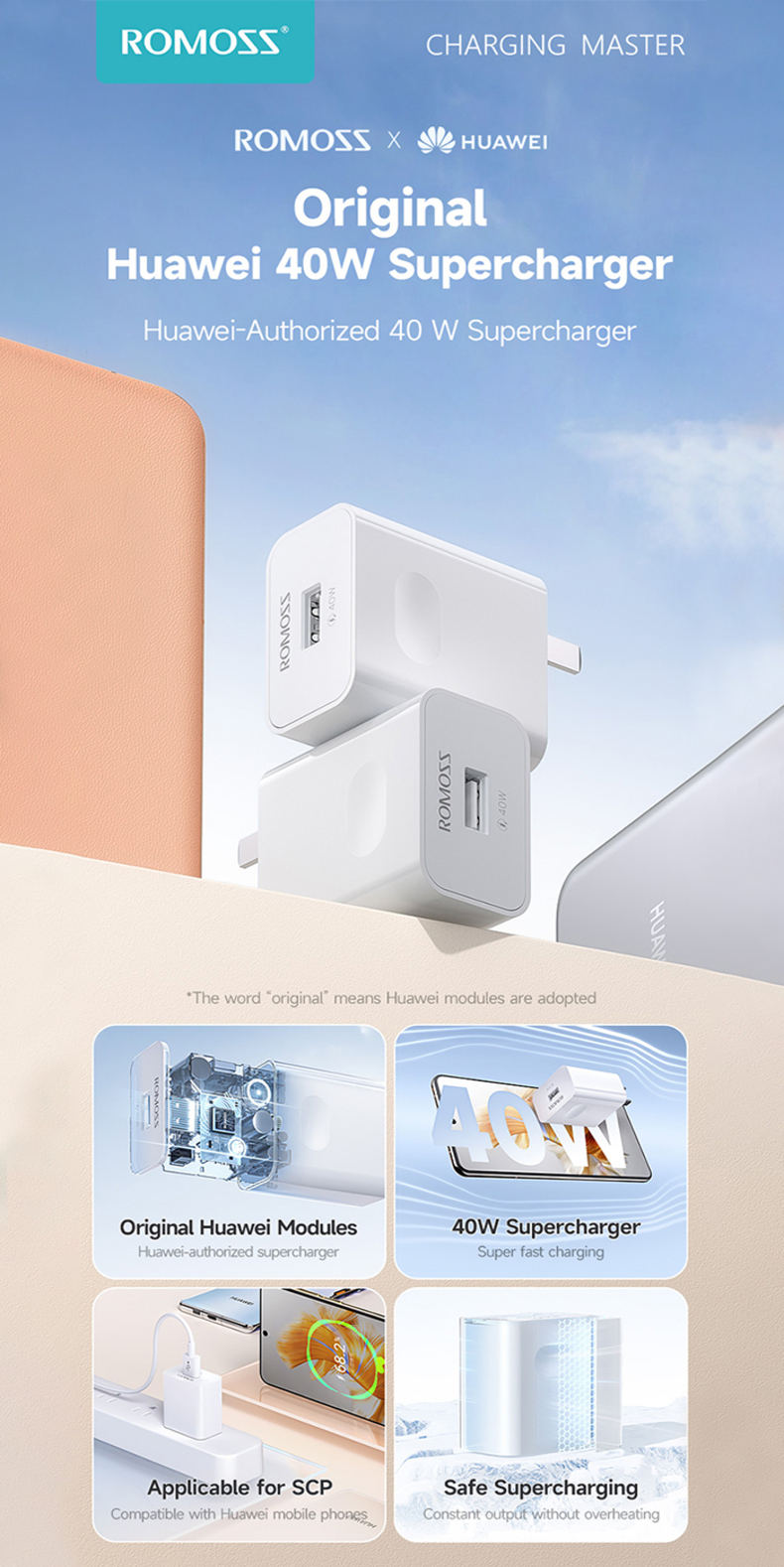 Romoss AC40A Fast Charging 40W Huawei Co-Branded Charging Kit PD18W QC3.0 Type-C 3C Wall Charger ...